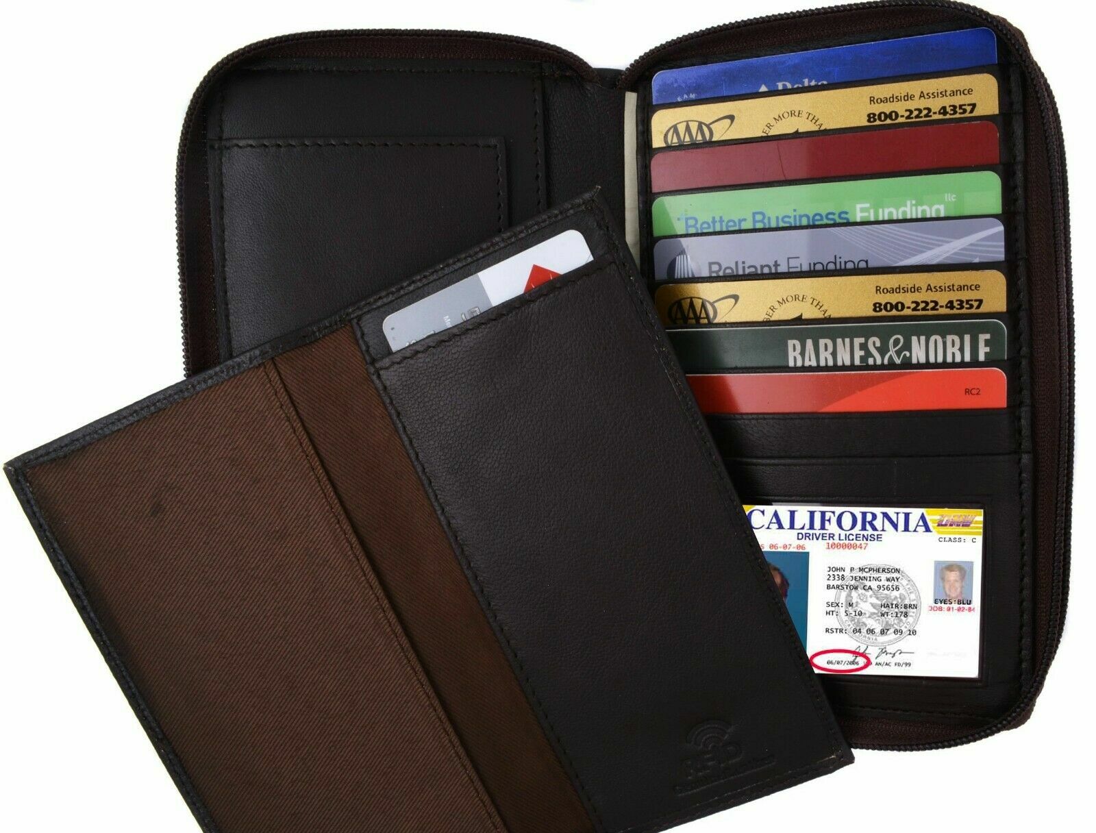 Genuine Leather Checkbook Secretary Wallet 2 Zipper Credit Card ...