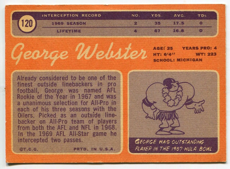 1970 Topps #120 George Webster Houston Oilers - Rookie Card | eBay