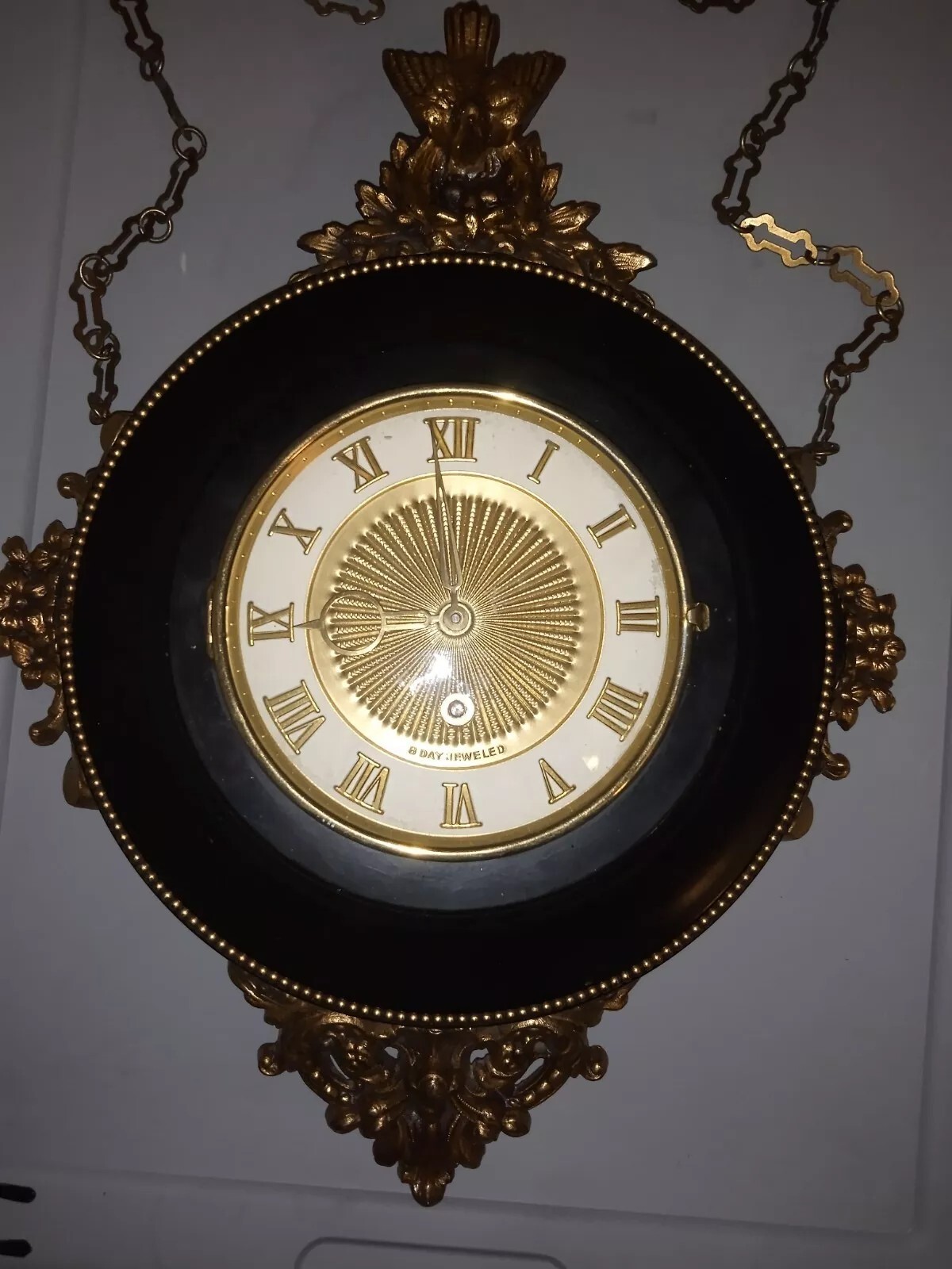 Rare Antique Victorian Brass Eight Day Wall Clock West Germany Chain ...