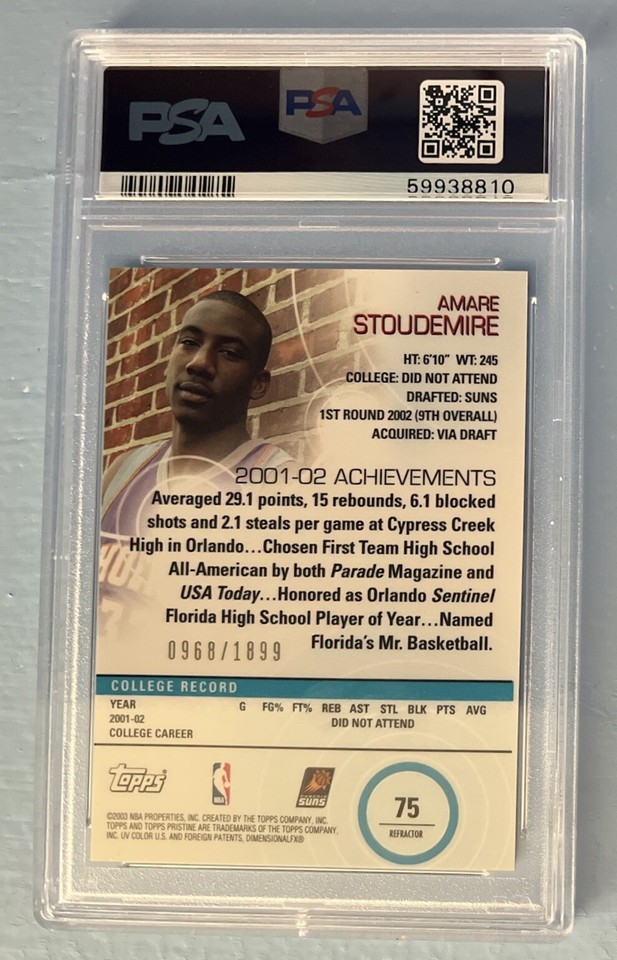 2002 Topps Pristine Refractor #75 Amare Stoudemire RC Rookie /1899 PSA ...