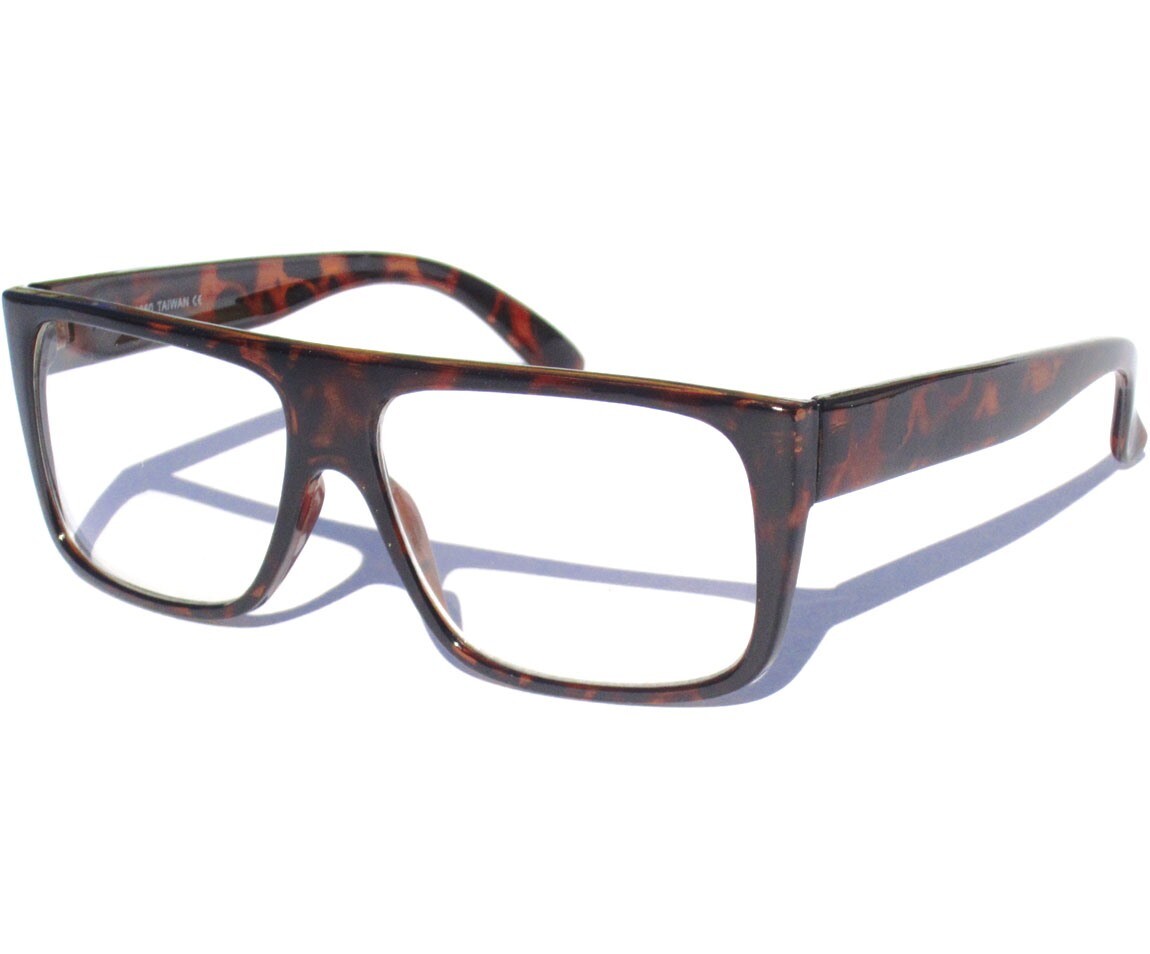 FLAT TOP CLEAR LENS EYE GLASSES Tortoise Shell Style Retro Classic Men ...