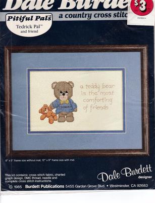 VTG 1985 DALE BURDETT COUNTRY ROSS STITCH KIT, TEDDY W baby TEDDY ...