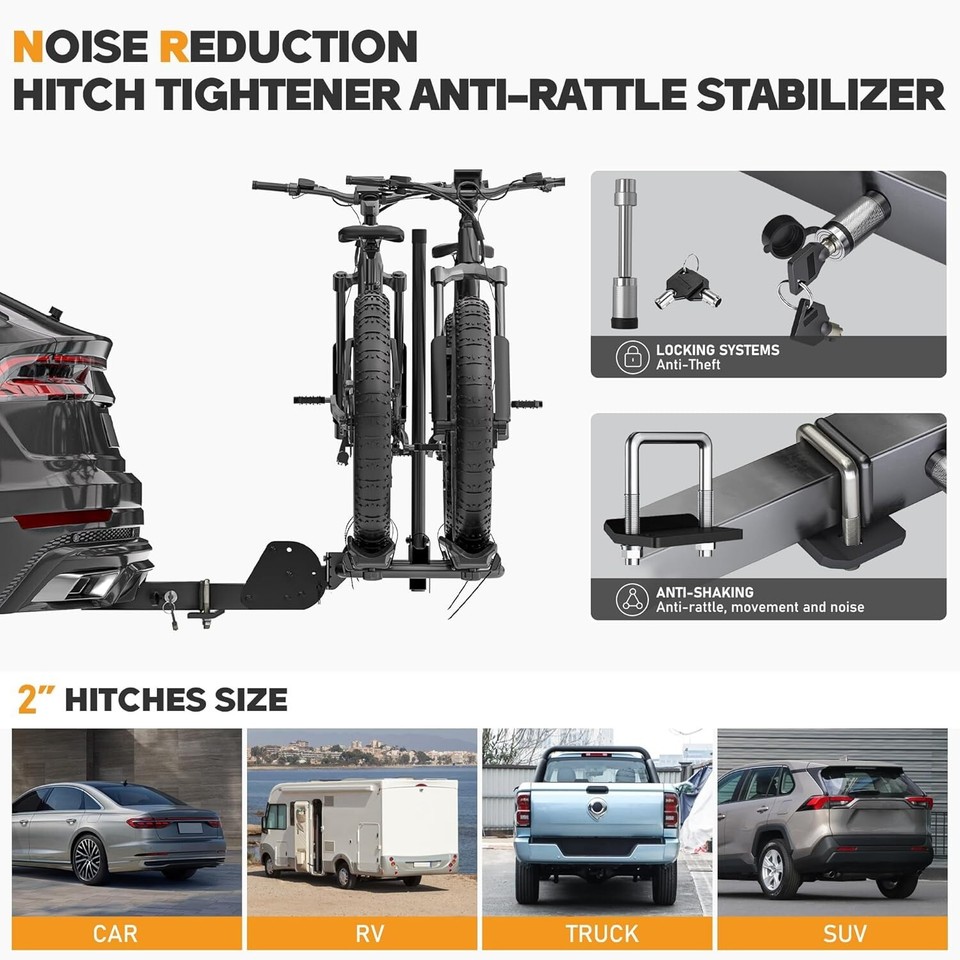 2 EBike Rack with Ramp, 2" Hitch Mounted Lockable & Foldable Bike Racks ...