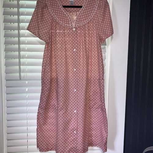 Vtg Robe House Coat Duster Lounge Dress Cottage Pink Polkadots ...