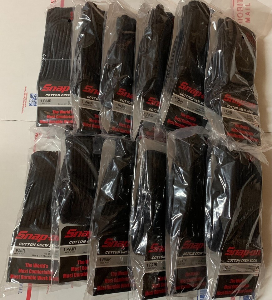 NEW 12 Pairs Mens Black Snap On Tools MEDIUM Crew Socks FREE Shipping ...
