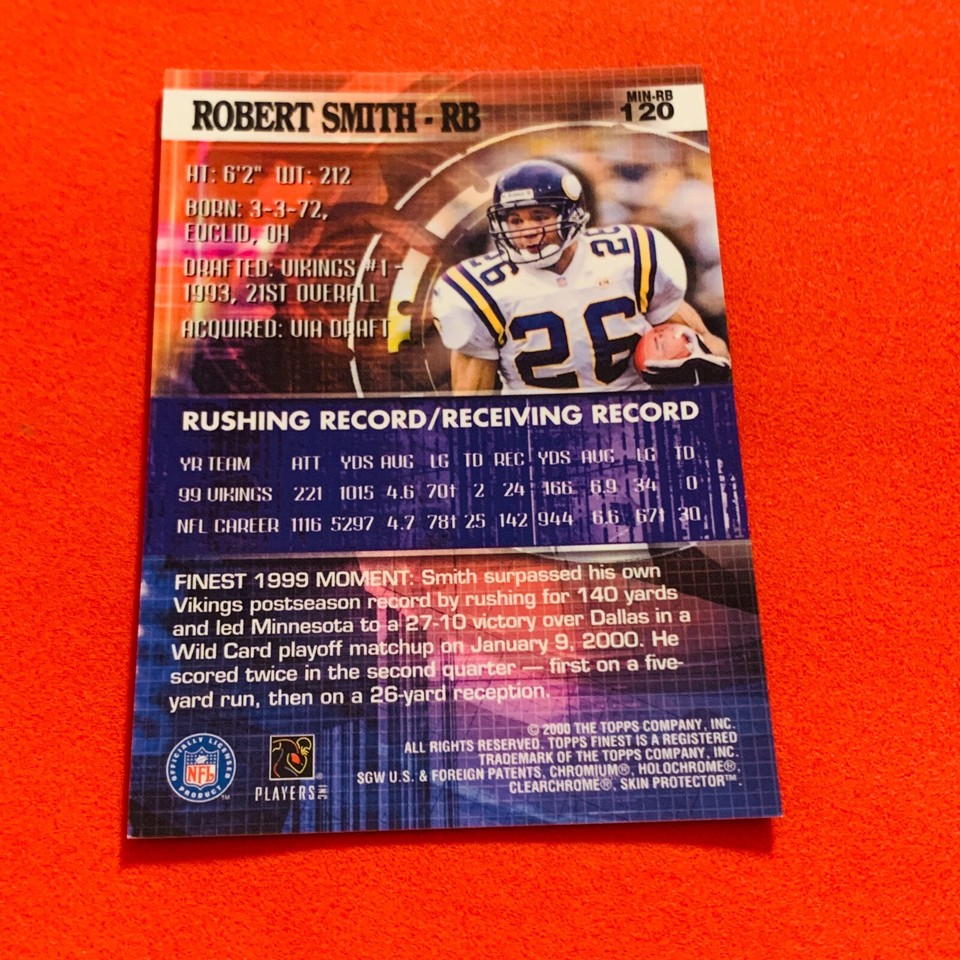 Robert Smith .. Minnesota Vikings .. 2000 Topps Finest Base Card 120 | eBay