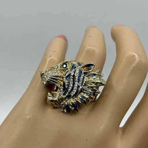 Gucci Women's Bronze Rajah Tiger Head Ring with Crystals S 539159 8488 ...