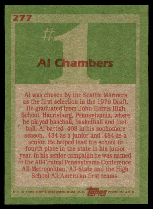 1985 TOPPS BASEBALL SEATTLE MARINERS #277 AL CHAMBERS | eBay