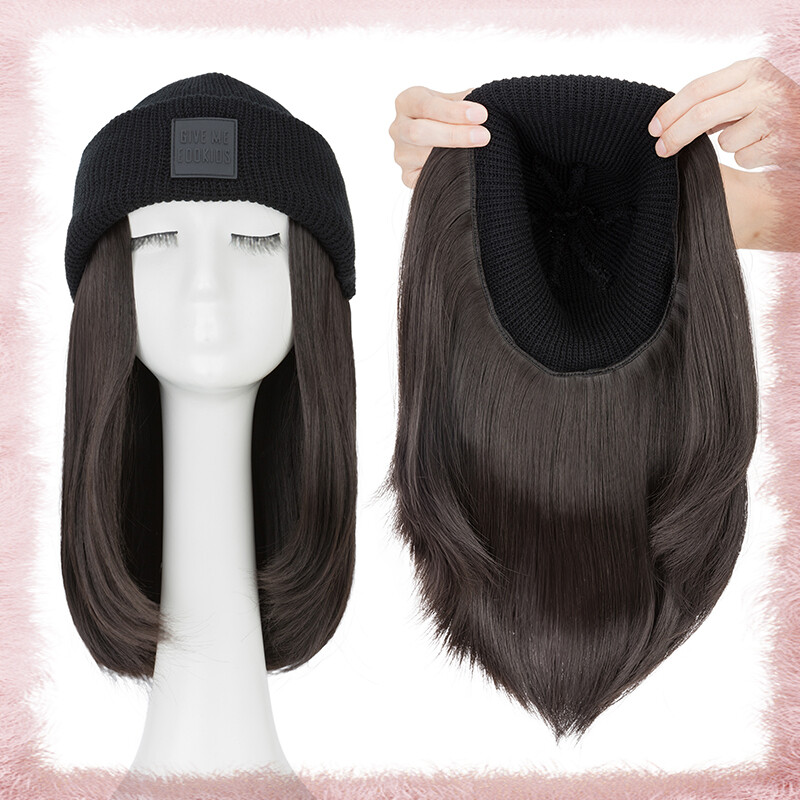 Cap with Hair Attached For Women Wig Hat with Hair Short Bob Style ...