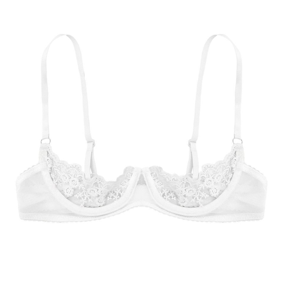 US Womens Underwire Open Nipple Bra Sheer Lace Unlined Push Up Cupless ...