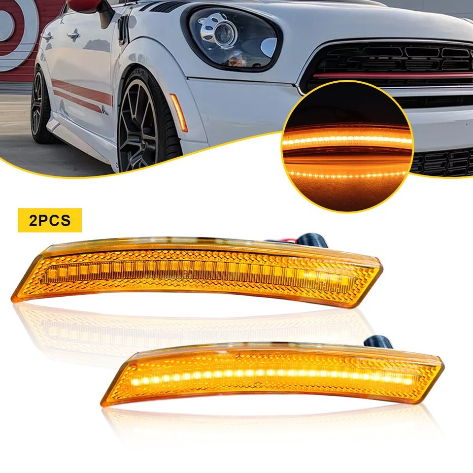 2x LED Amber Front Fender Side Marker Lights For MINI Cooper Gen 2nd ...