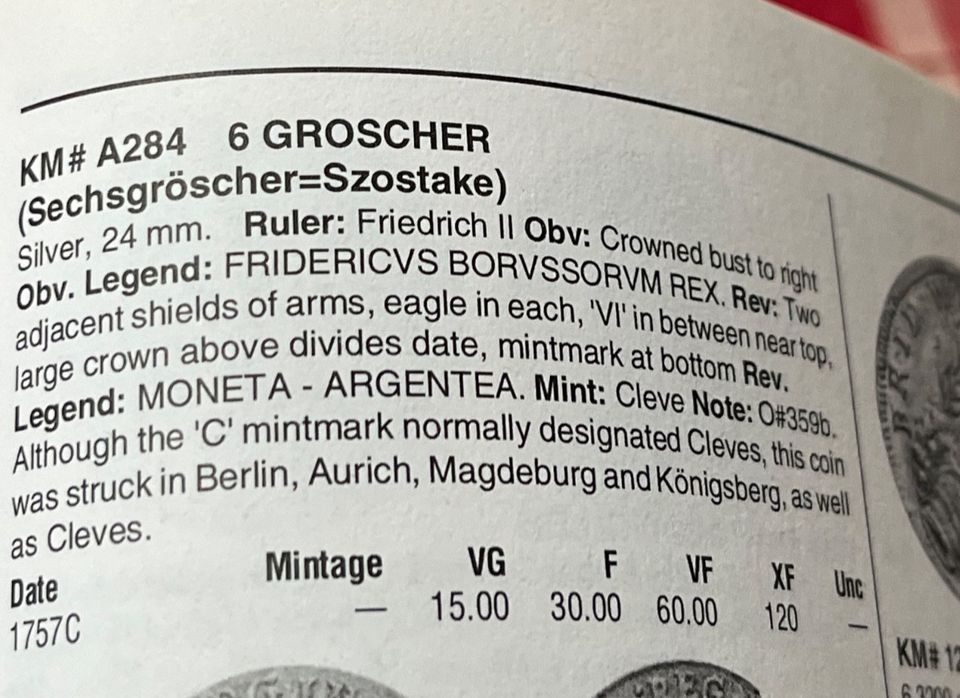 Alte Silbermünze aus Preussen Friedrich II der Große 1757 C, KM# A284 ...