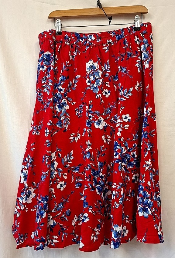 Ladies BON MARCHE Red Floral Linen Blend Top & Skirt Size 16 BNWT CG ...