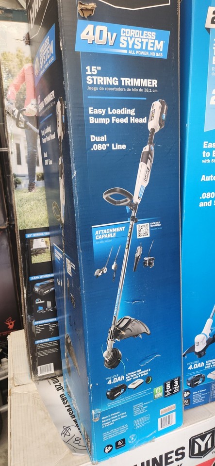 HART 40V Cordless Attachment Capable 15” String Trimmer Kit, 4.0Ah ...