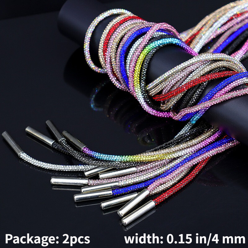 2pcs 4mm Glitter Rhinestone Shoe Laces Hoodie String Replacement ...