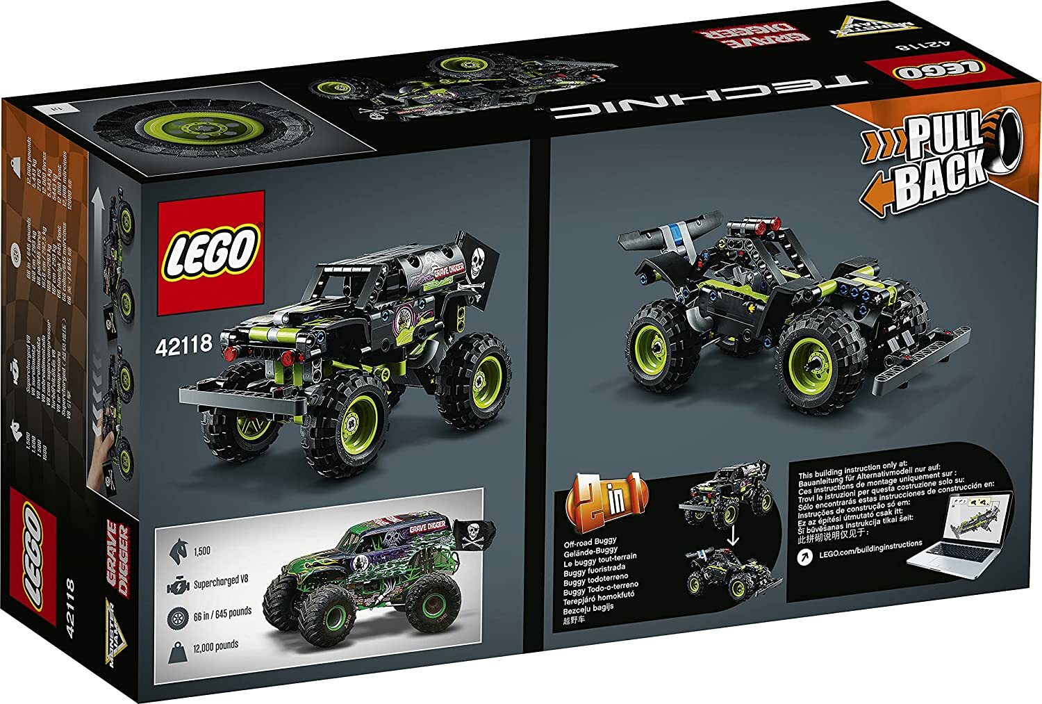 LEGO Technic 42118 Monster Jam Truck Toy 2 in 1 Pull Back Vehicle 212 ...