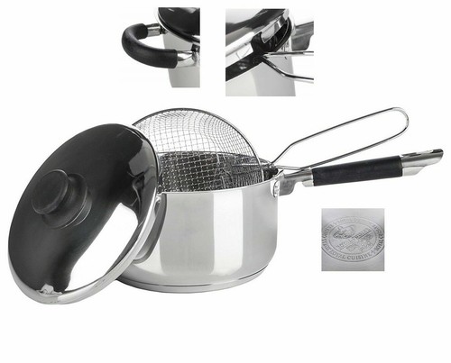 22cm STAINLESS STEEL DEEP CHIP PAN POT FAT FRYER WITH LID BASKET ...