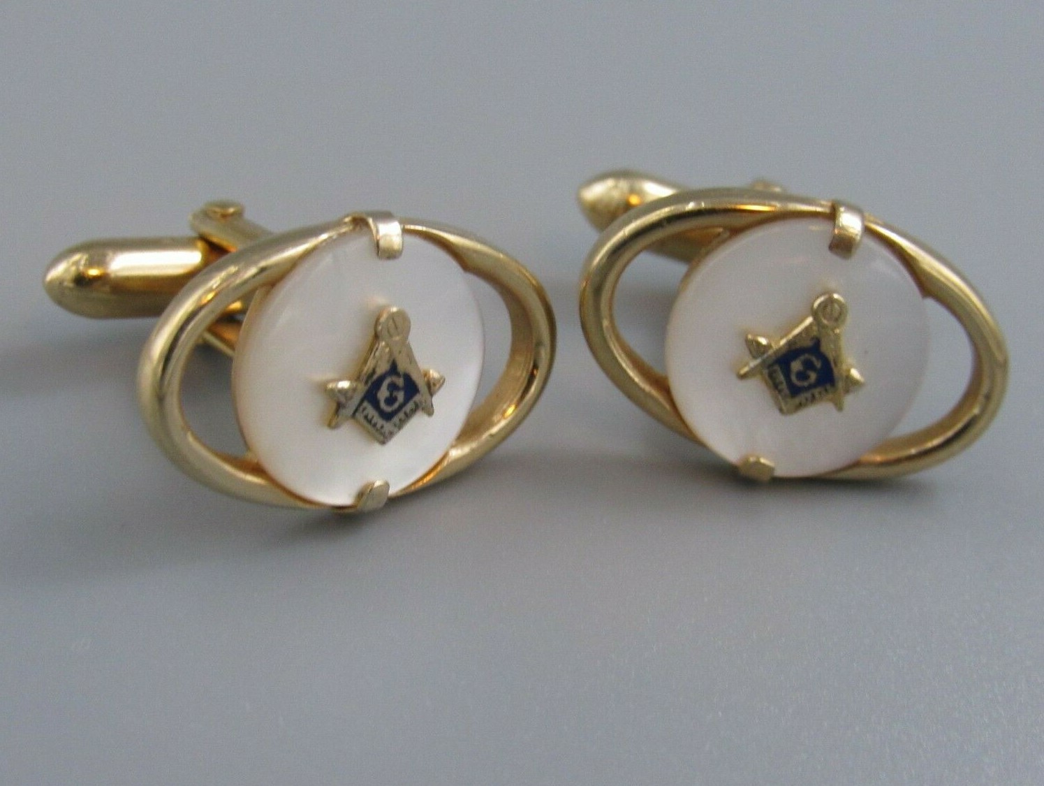 Mens Vintage CUFFLINKS Mother of Pearl MASONIC FREE MASON Costume ...