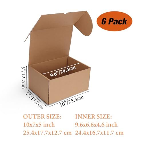 10x7x5 inch Shipping Boxes 6 Pack Brown, Tab Lock Tuck Top Mailer Boxes ...