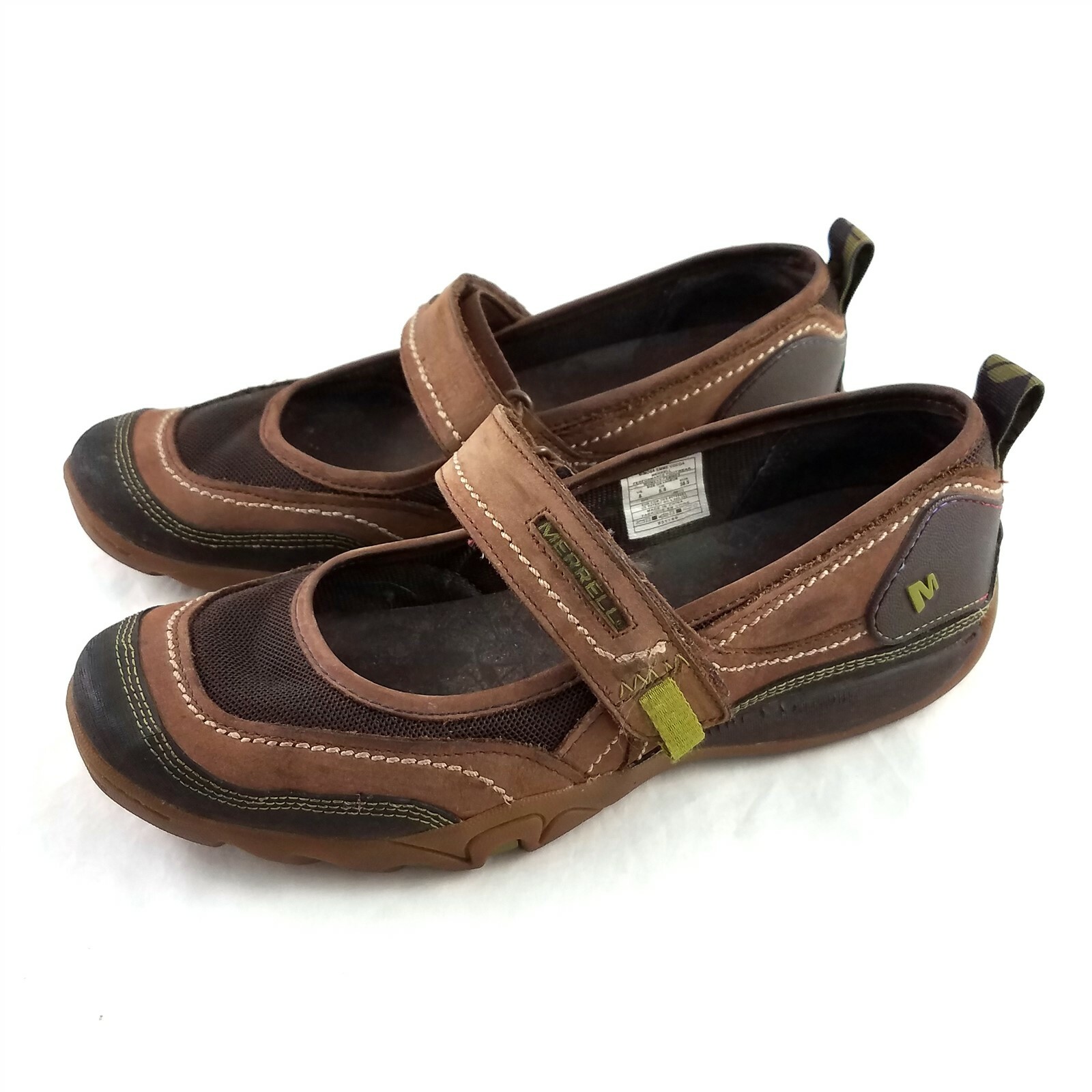 Merrell Mimosa Emma Brown Leather Mesh Mary Janes Shoes Hook Loop ...