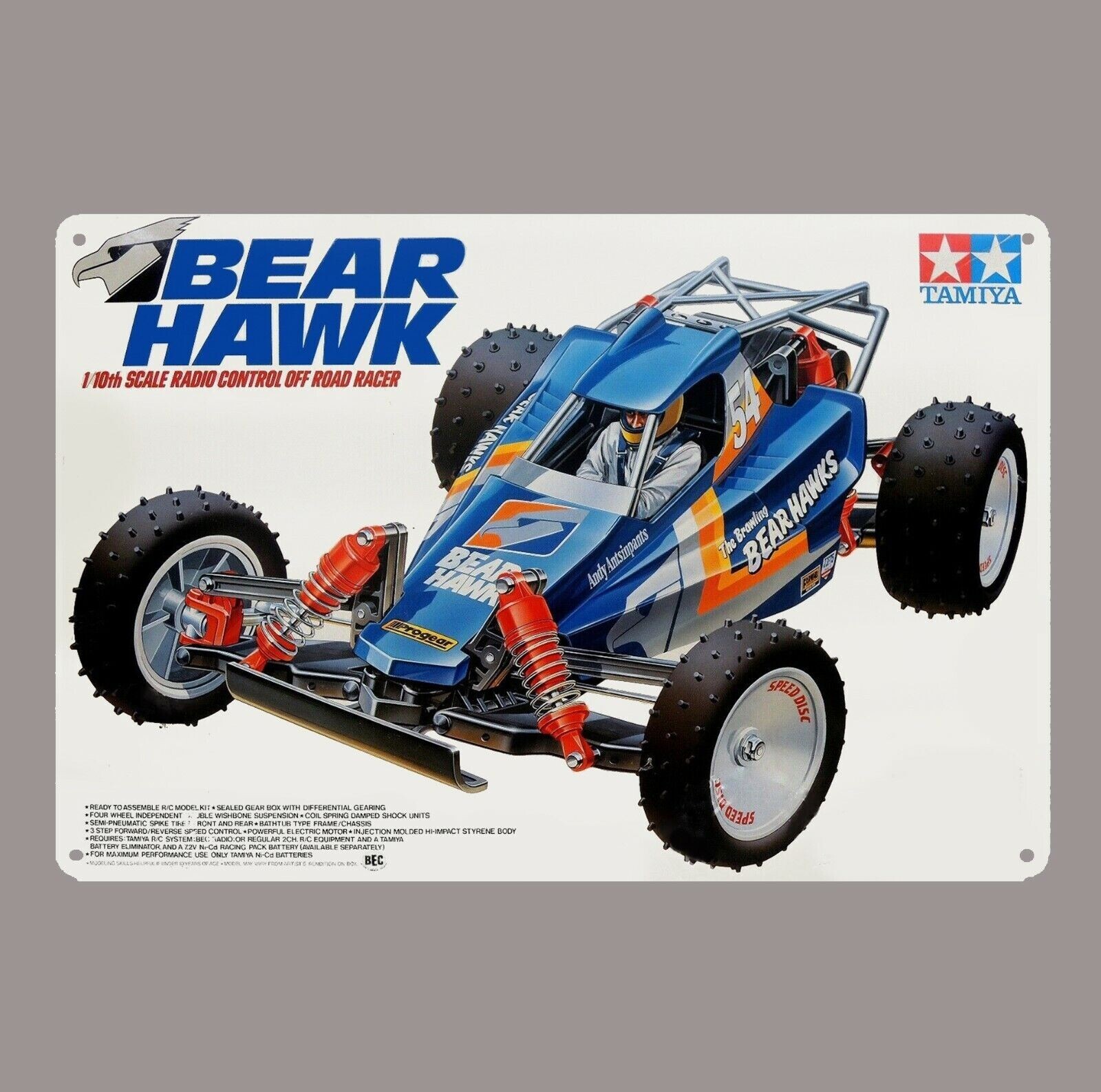 Metal Poster Vintage Rc Car Tin Sign Plaque Tamiya Bear Hawk Buggy ...
