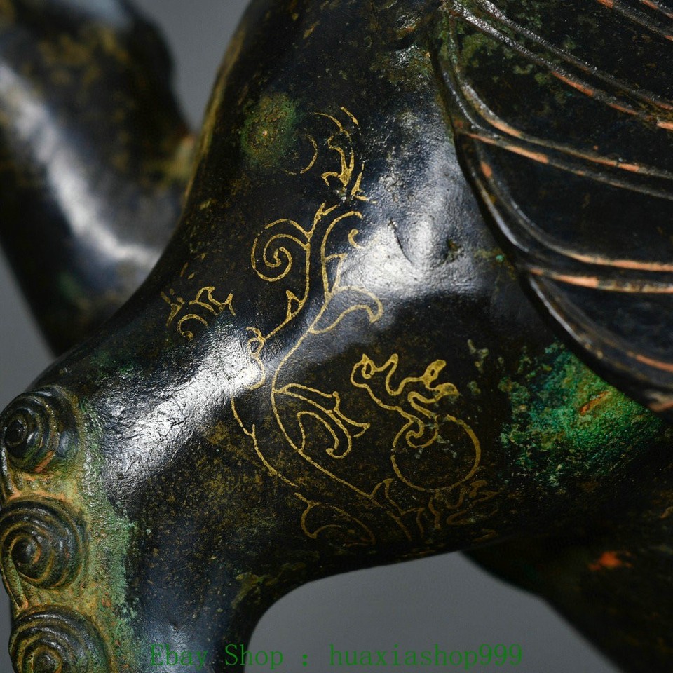 19.6" Old Chinese Dynasty Bronze Ware Bird Hawk Eagle Head Beast Animal ...
