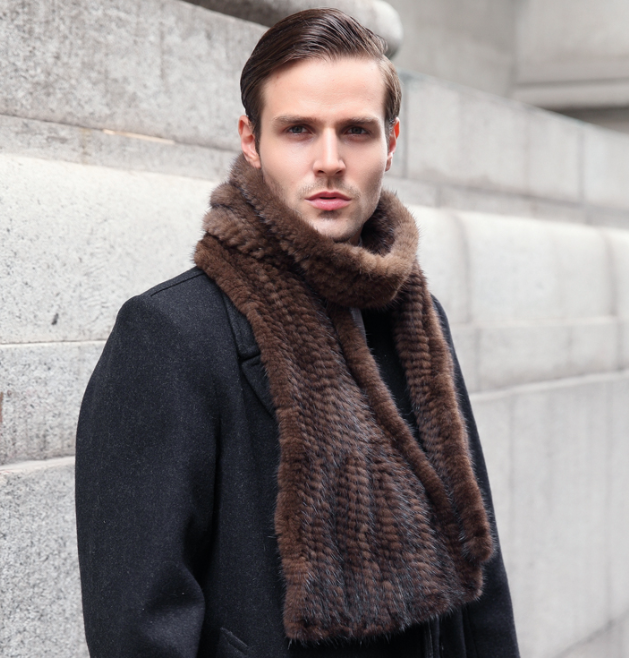 100% Mink Fur Scarves Wraps Men's Handmade Real Mink Fur Collar Scarf ...