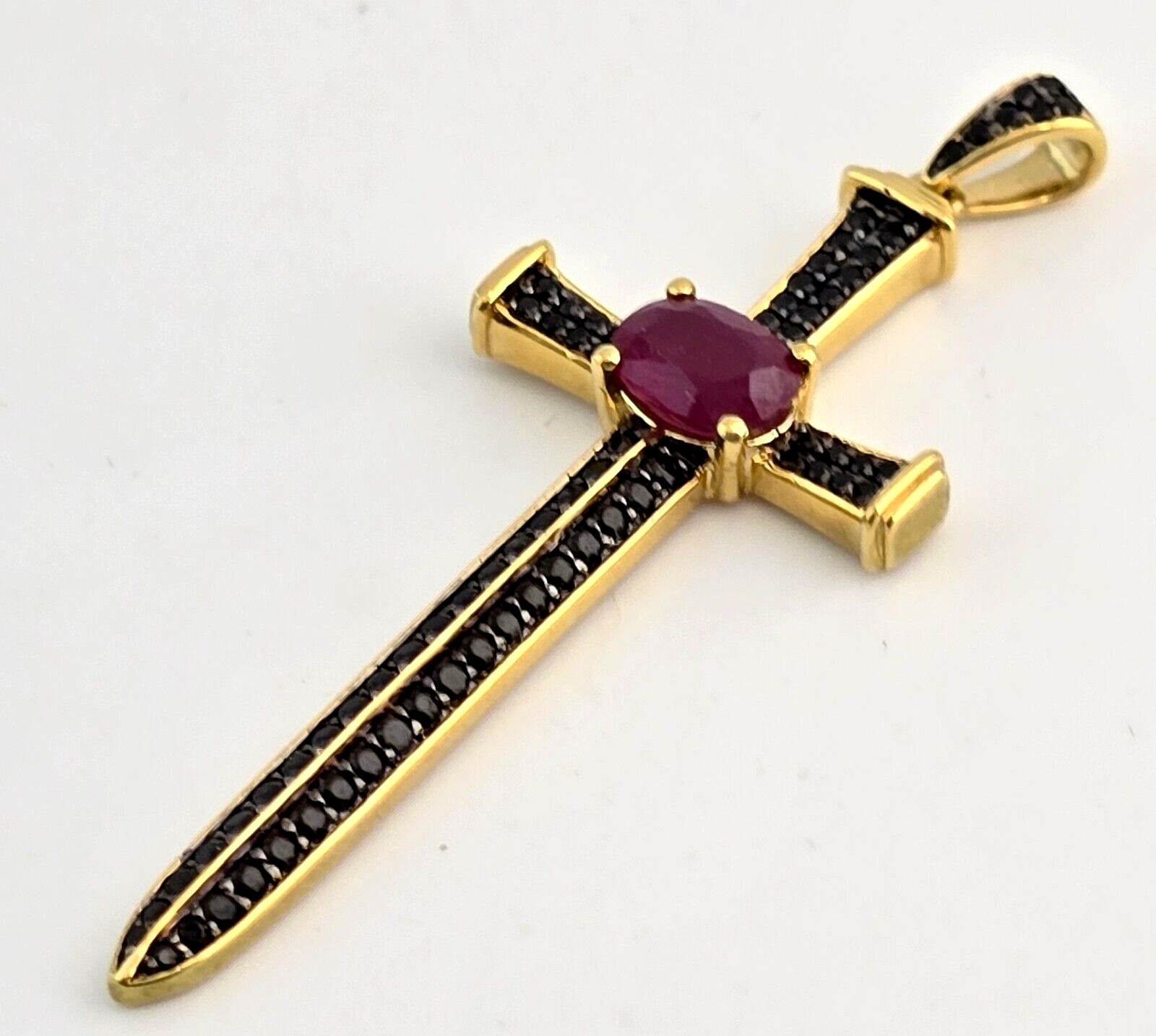 Stunning Sword Dagger Pendant Gold Plated Ruby & Tourmaline 925 10124 ...