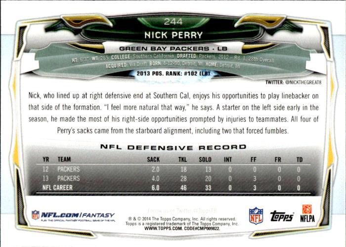 2014 Topps #244 Nick Perry PACKERS | eBay