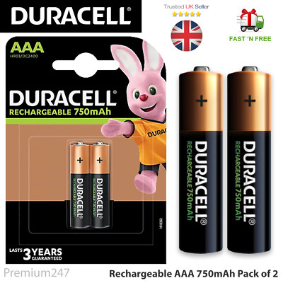 2 x Duracell AAA 750 mAh Rechargeable Batteries NiMH ACCU LR03 HR03 ...