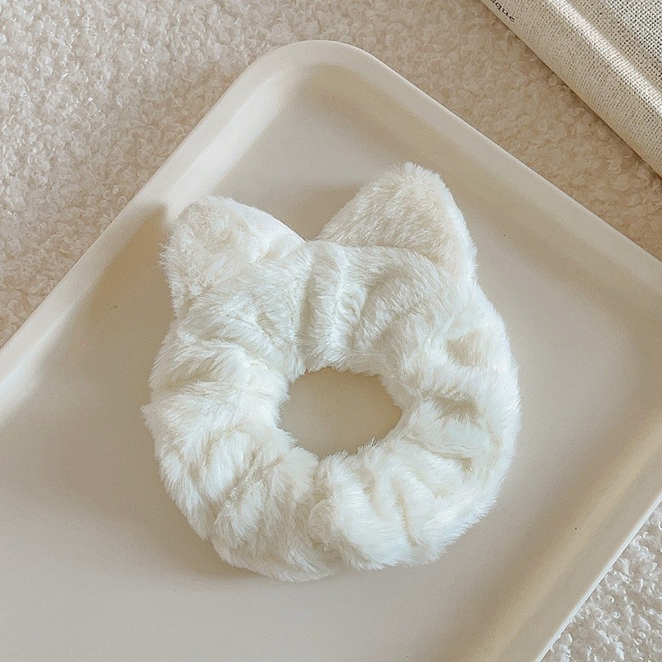 Autumn Winter Outfits Cat Ear Hair Tie Fuzzy Hair Tie Soft Plush Fabric ...
