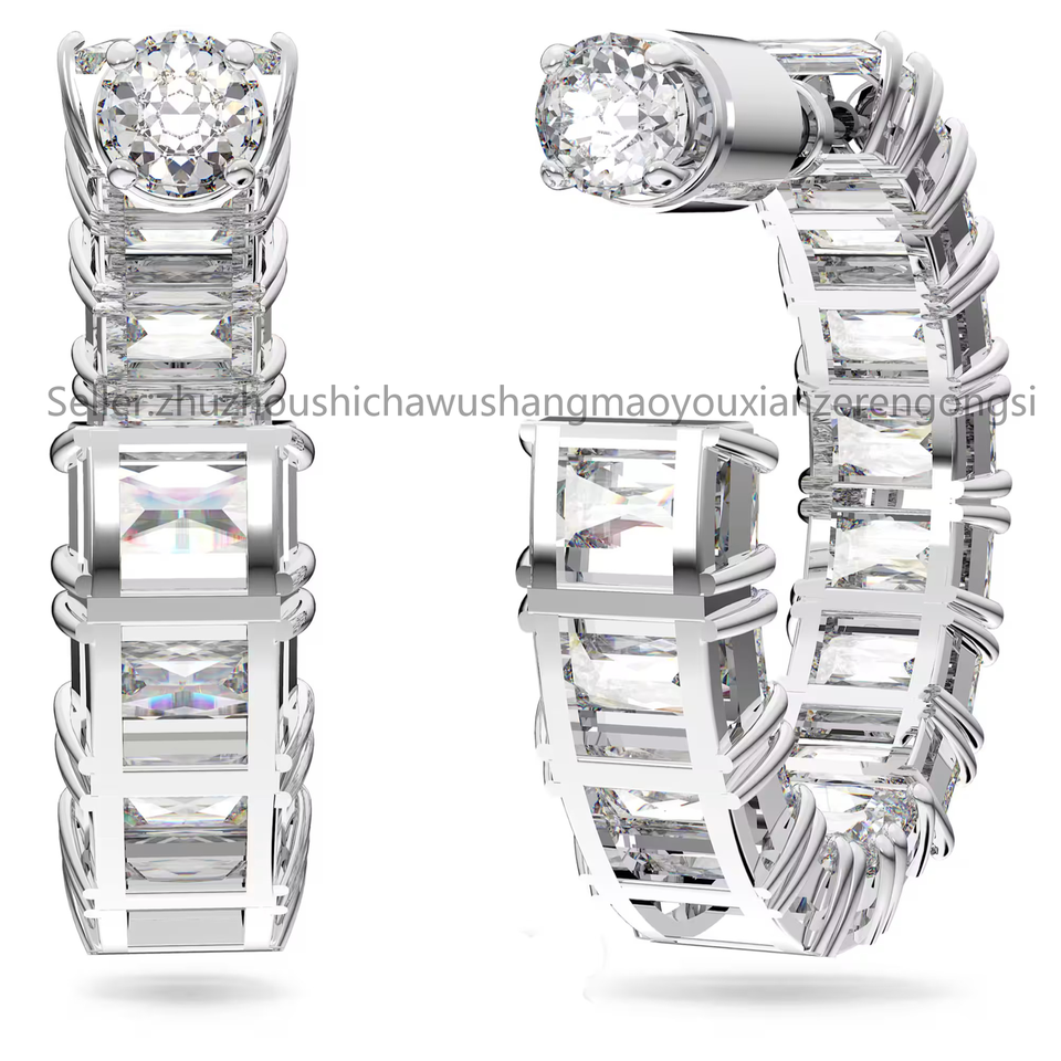 New Matrix hoop earrings Octagon cut, White, Rhodium plated 5612673 | eBay