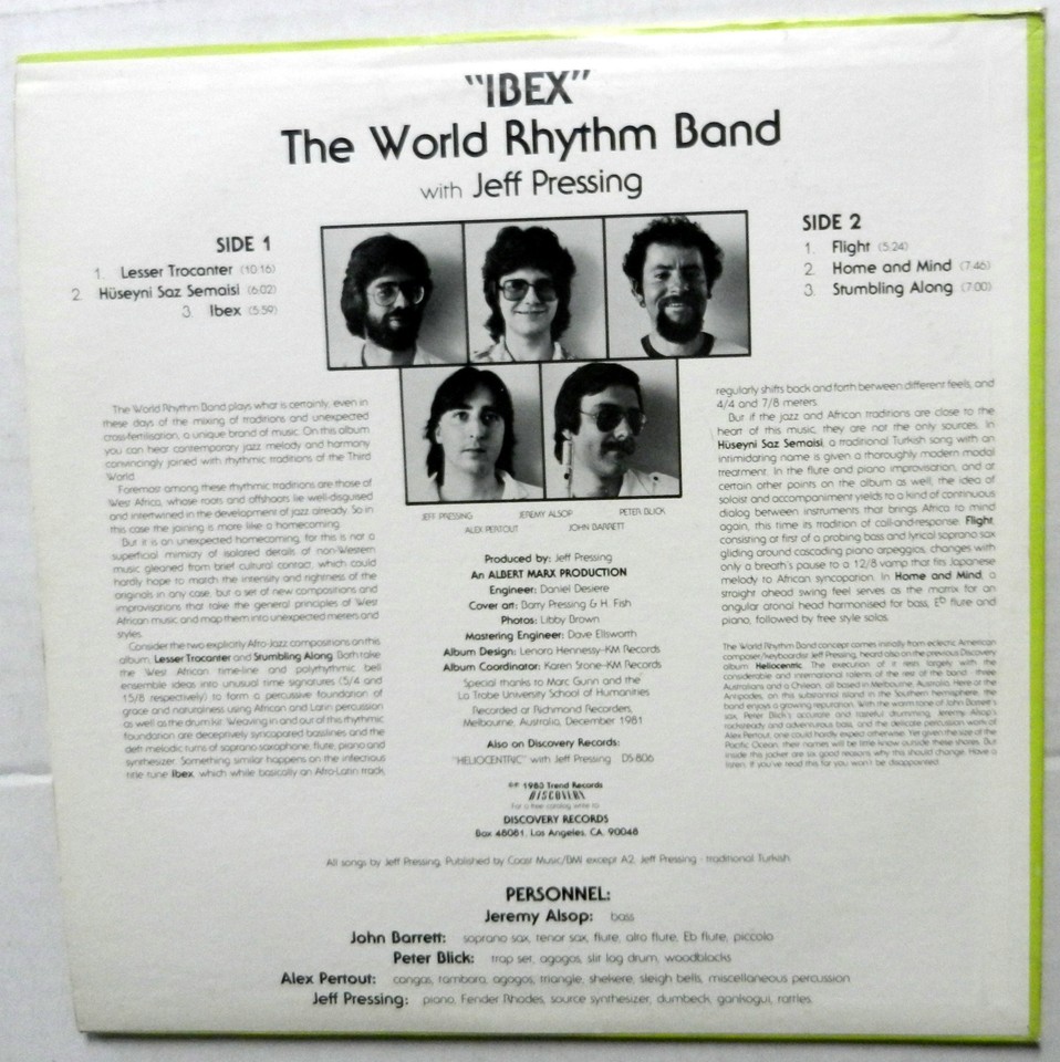 WORLD RHYTHM BAND ibex LP with JEFF PRESSING | eBay