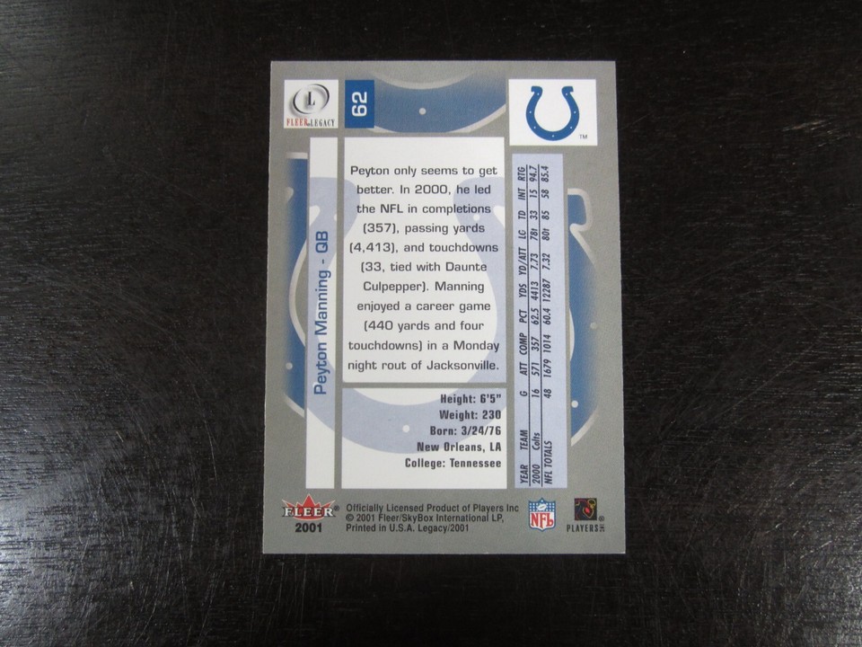 2001 Fleer Legacy # 62 Peyton Manning Card (B61) Indianapolis Colts | eBay