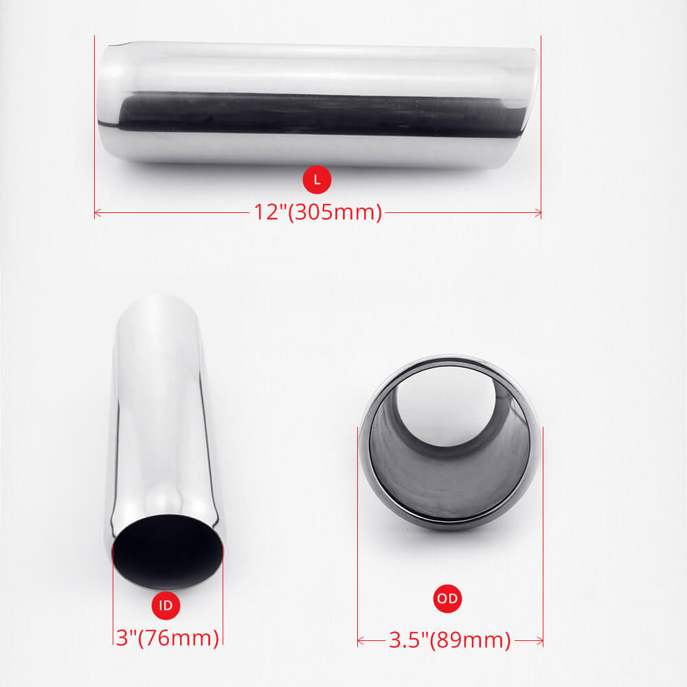 Weld on Round Exhaust Tip Slant Cut 3.5 inch Out 3 Inlet 12 Long ...