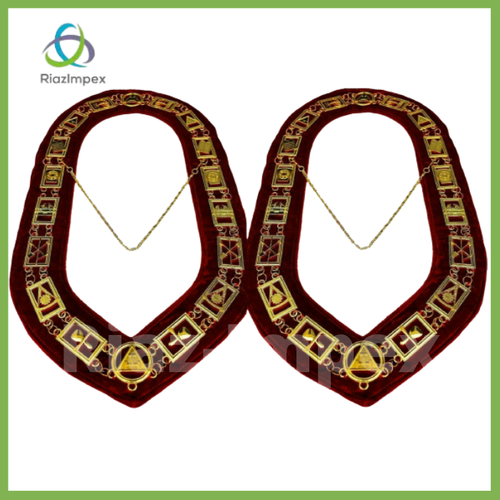 NEW SET of 2 Royal Arch Chain Collar Regalia Red Velvet Masonic Jewel ...