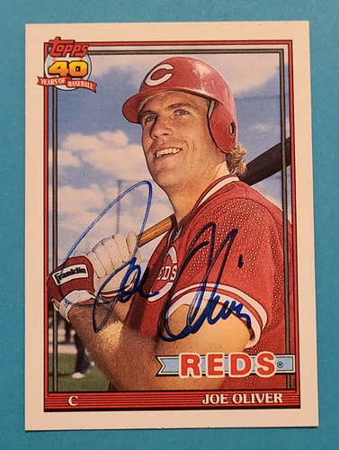 JOE OLIVER (WS) Hand Signed 1991 Topps #517 Cincinnati Reds Autograph ...