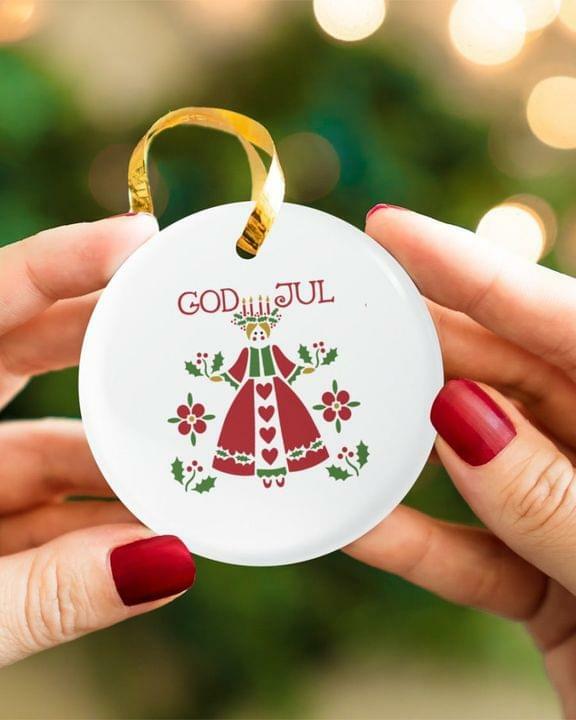 Swedish God Jul Christmas Circle Ornament | eBay