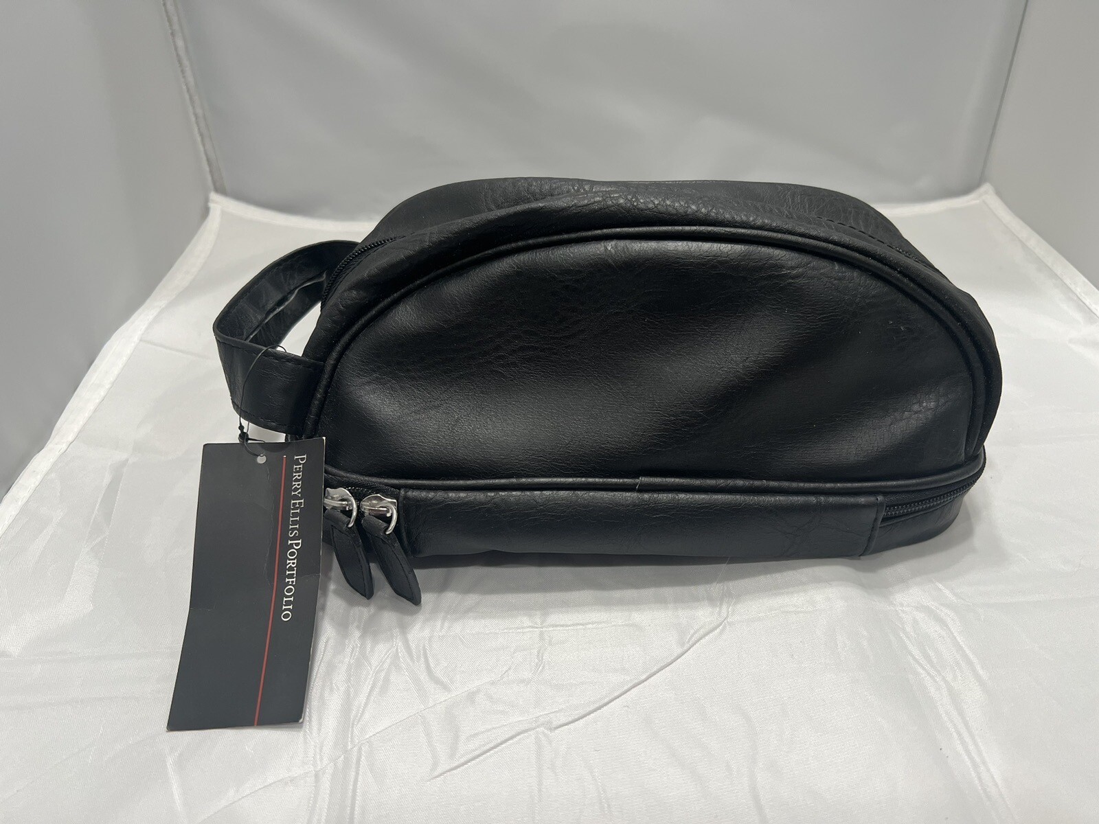 Perry Ellis Portfolio~Men's Black Faux Leather Travel Kit Toiletry Bag ...