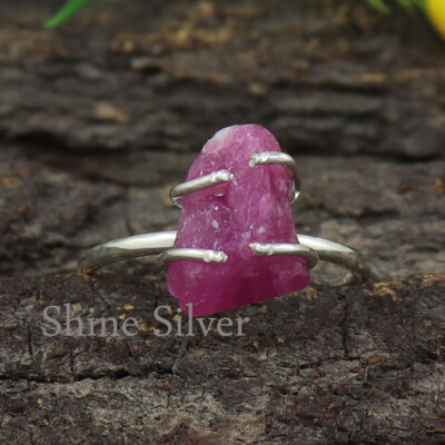 Red Ruby Rough 925 Sterling Silver Healing Crystal Silver Ring Size 8 ...