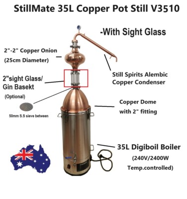 StillMate 35L Copper Pot still Kit V3510 with Copper dome & onion ...