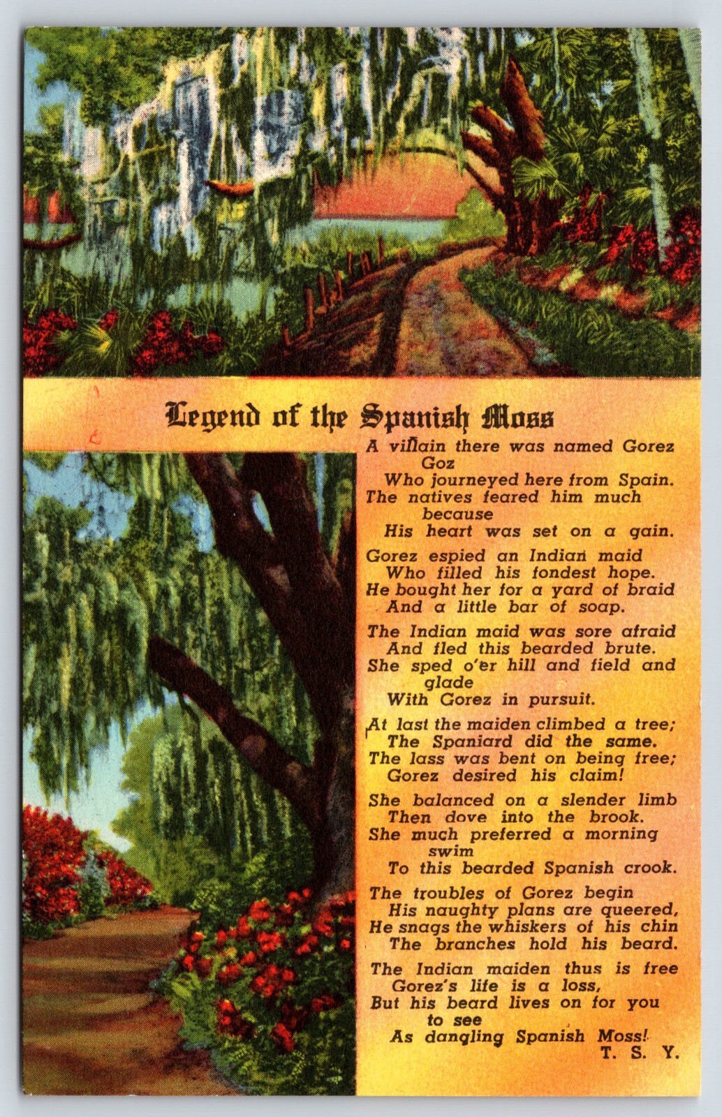 Vintage Postcard Legend of the Spanish Moss Poem Card | eBay