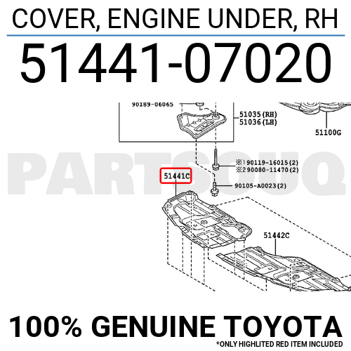 5144107020 Genuine Toyota COVER, ENGINE UNDER, RH 51441-07020 | eBay