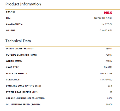1PC NSK NUP 2207 ET Cylindrical Roller Bearing 35x72x23mm | eBay
