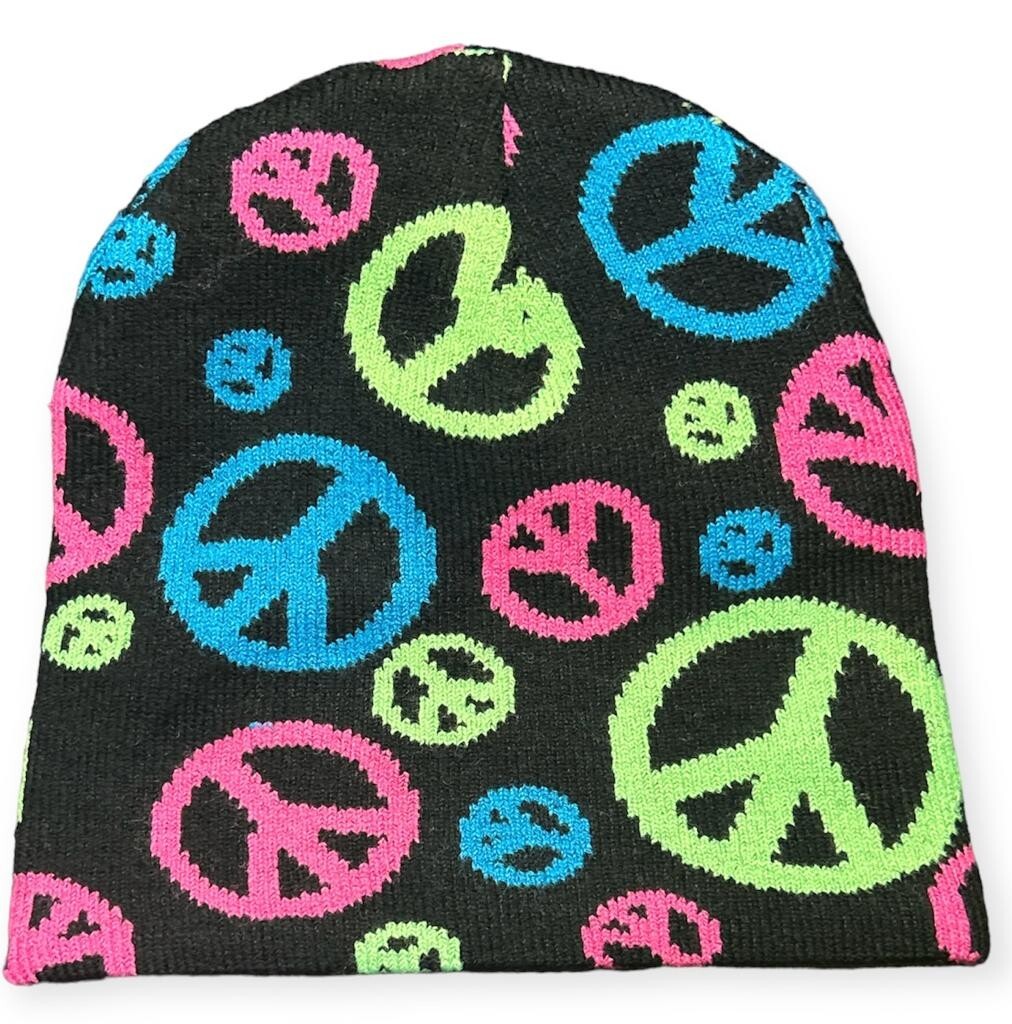 Multiple Rainbow Color Peace Sign Symbol Imprints on Black Hat Cap ...