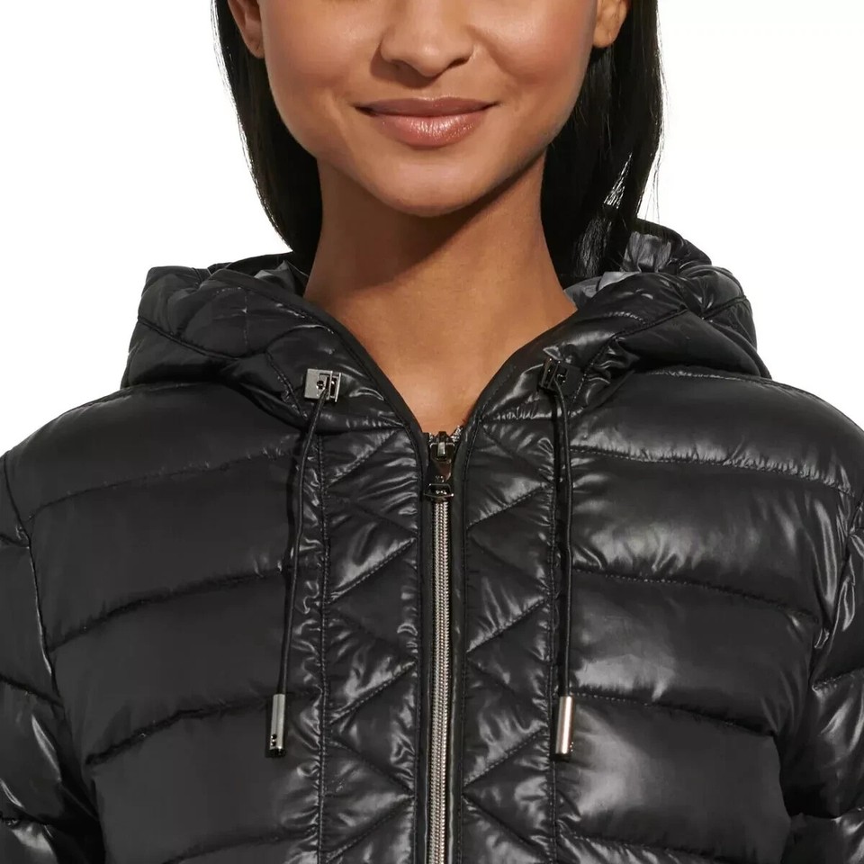 Kenneth Cole Women's Quilted Anorak Hooded Parka Puffer Coat Jacket ...