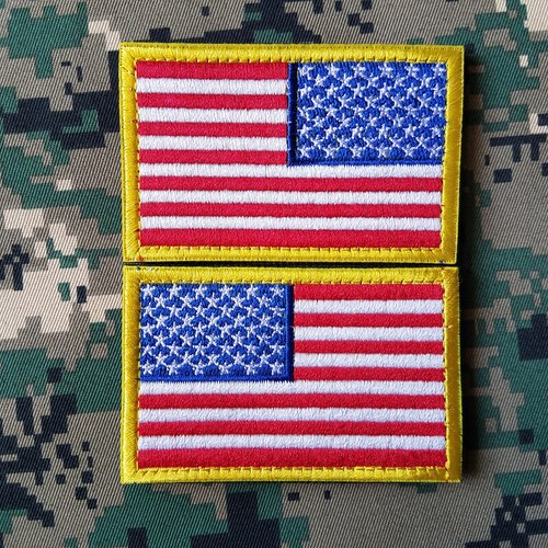 USA US AMERICAN FLAG REVERSE LEFT RIGHT SHOULDER HOOK 2 PATCHES ...