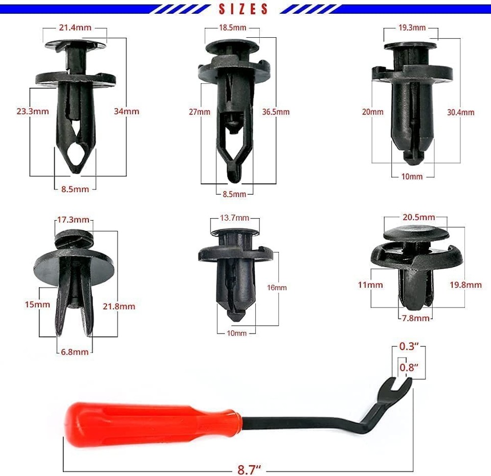 Mean Mug Auto 120 Pcs Car Clips kit 6.3mm 8mm 9mm & 10mm With Tools Kit ...