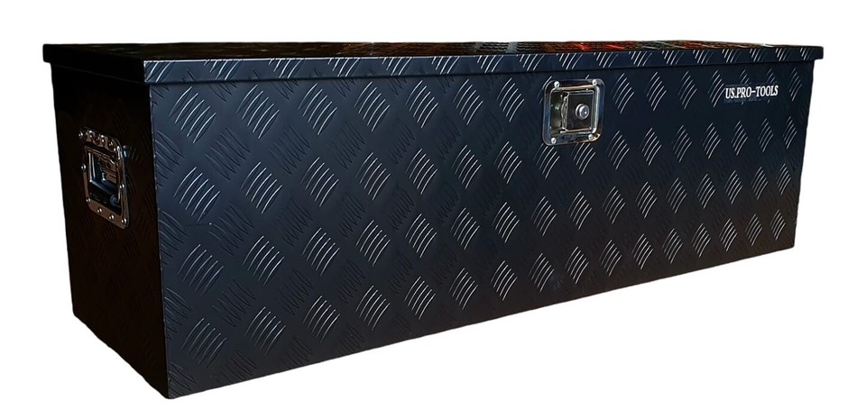 US PRO BLACK ALUMINIUM CHEQUER JOB SITE STORAGE CHEST TOOL BOX VAN ...