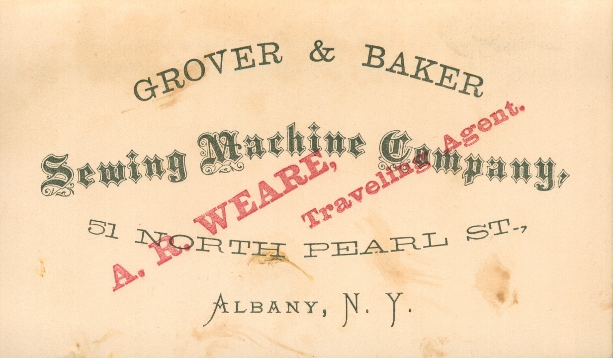 c1870 Grover & Baker Sewing Machine Co Albany NY Pearl St Trade Card ...
